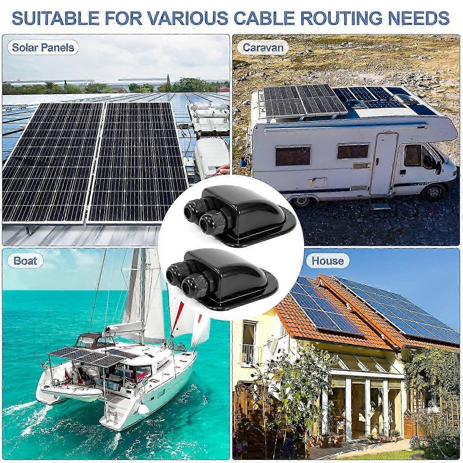 Black 2 Pack Solar Roof Pass-Through Solar Cable Gland, ABS Double ...