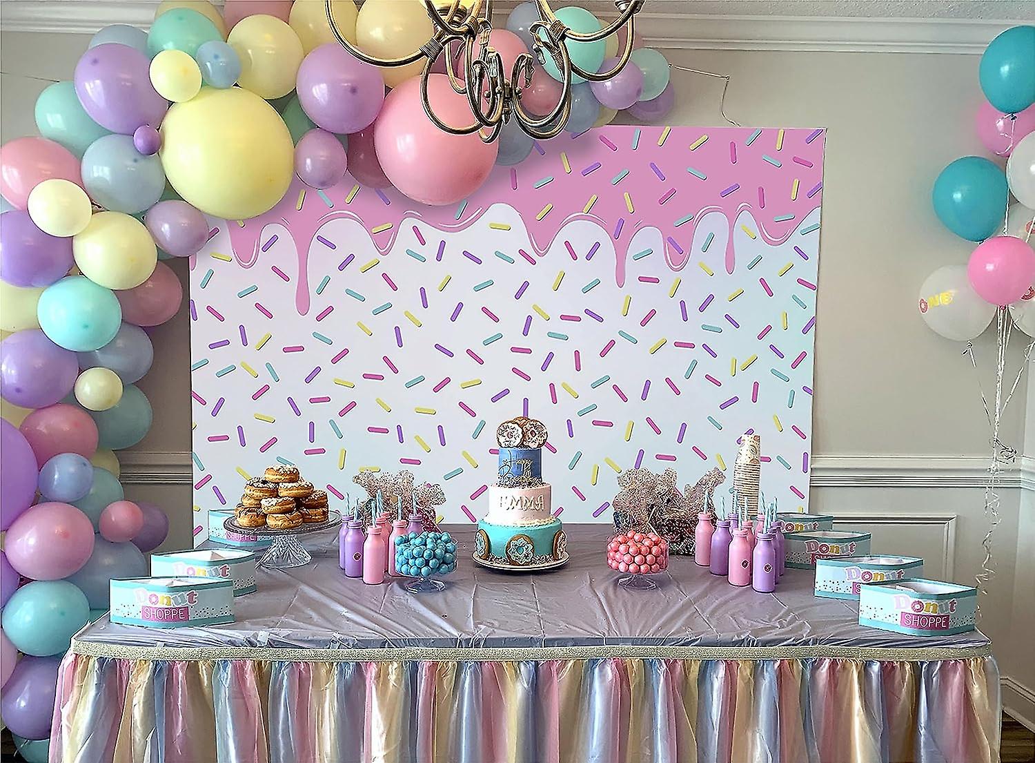 Donut Backdrop Donut Birthday Sweet One Sprinkles Party Decorations ...