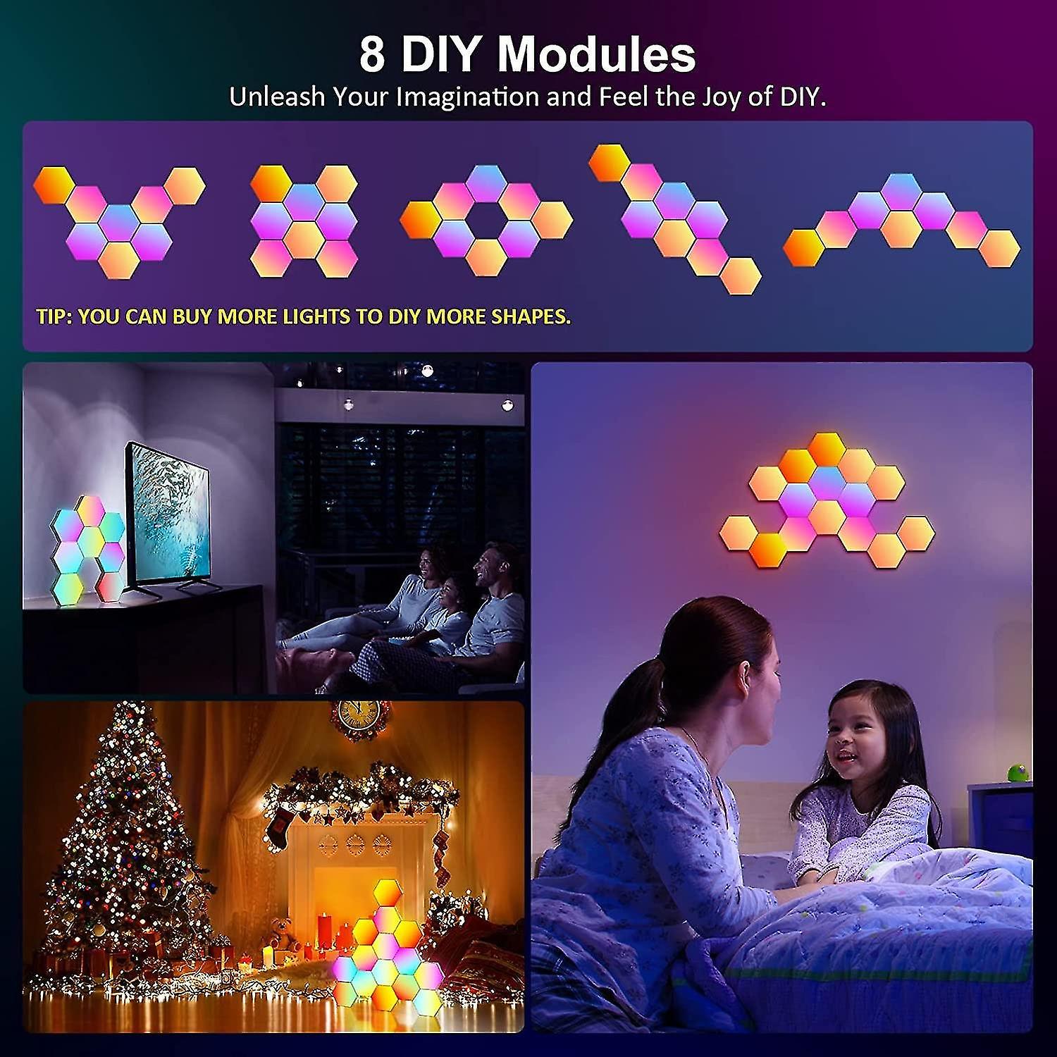 8 Pack Hexagon Wall Light Led Panel - Smart App Rgb Hexagonal Modular ...