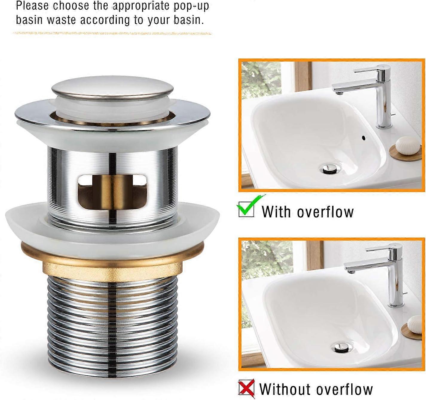 Universal drain with overflow, WOOHSE 11/4" Sink pop-up waste valve ...