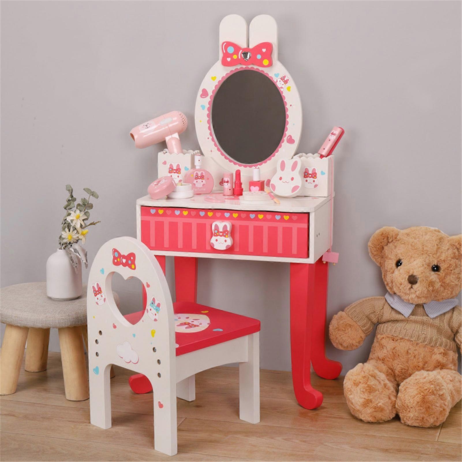 Kids Makeup Table Set Cartoon Pattern Vanity Dressing Table Makeup ...