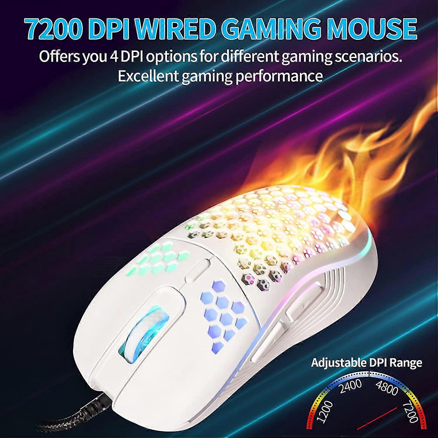 Honeycomb Wired Gaming Mouse, RGB Backlight and 7200 Adjustable DPI ...