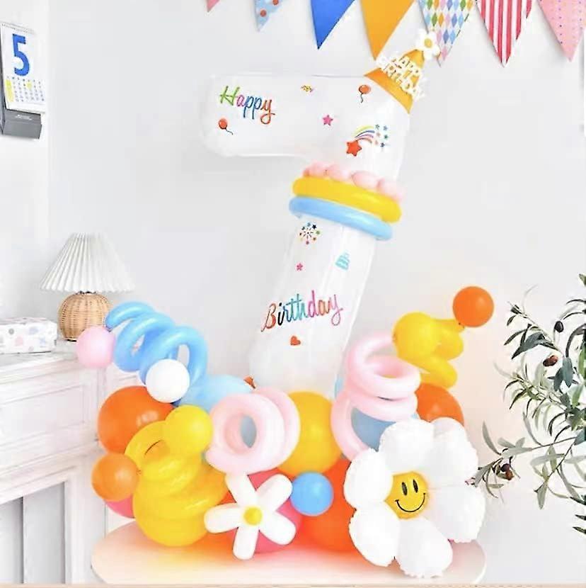 65Pcs Set Giant White Number One Balloon for First Birthday - 40 Inch Number 7 Balloon | First ...