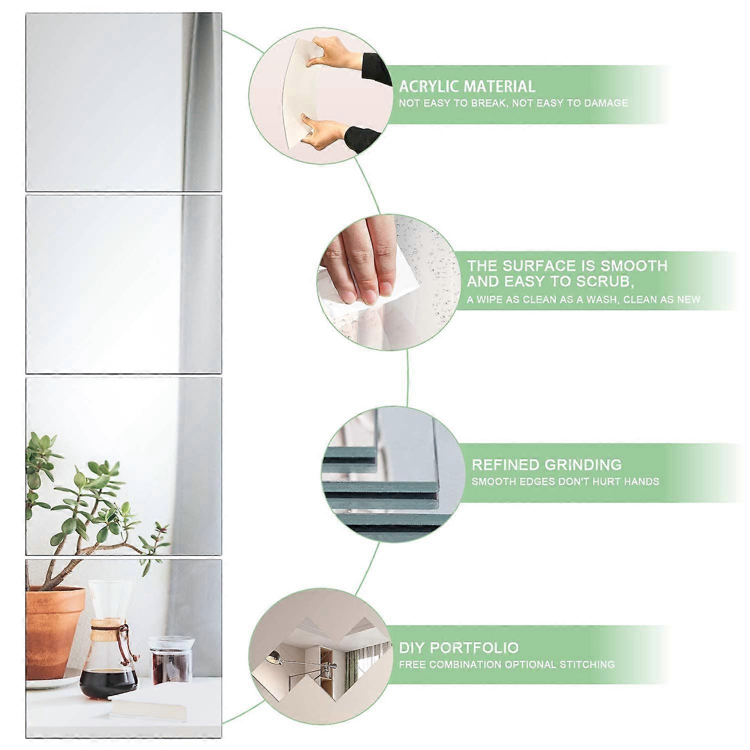 Self-adhesive Wall Mirrors 8 Pieces HD Frameless Square Mirrors for ...