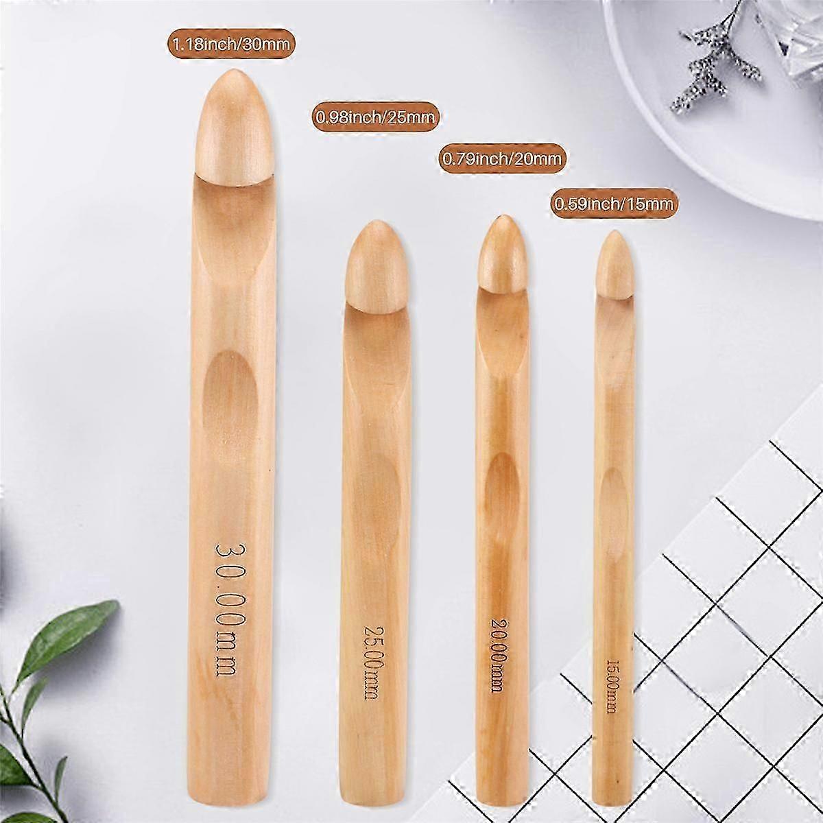 Crochet Hooks 15mm 20mm 25mm 30mm Wooden Crochet Hook Set For Chunky Yarn, Crocheting Huge ...
