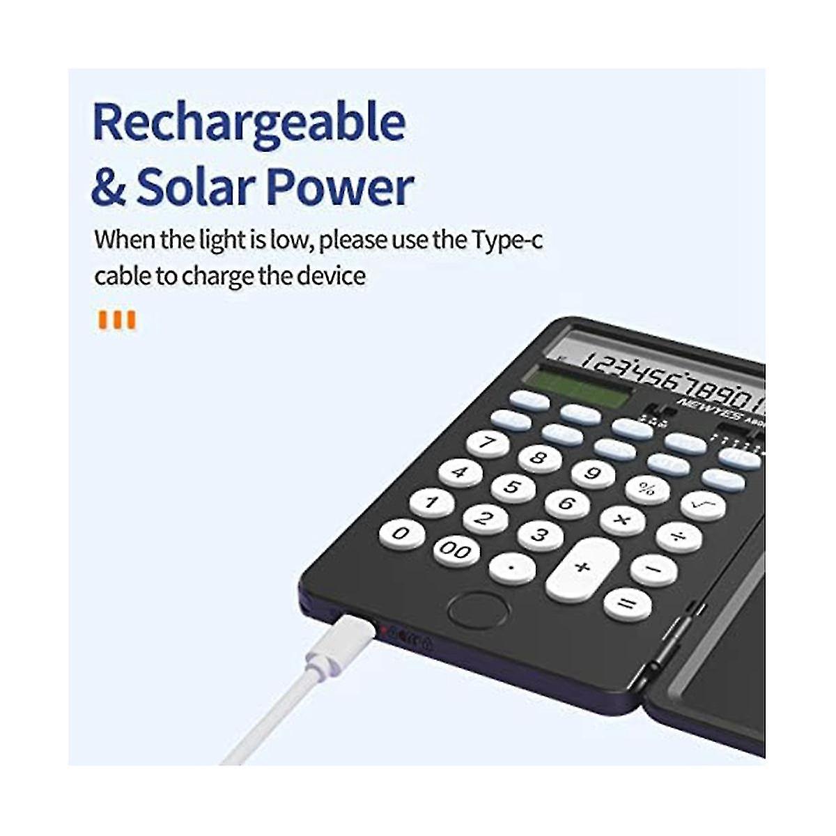 Portable Calculator, With Writing Tablet,12 Digits Display Rechargeable ...