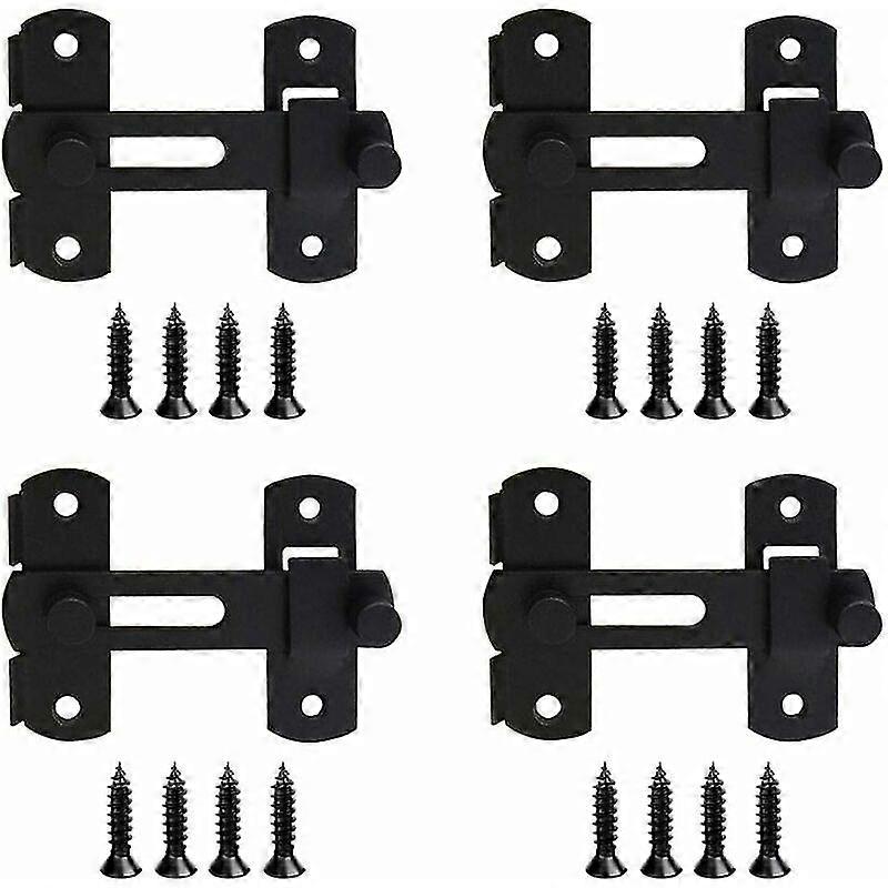 Set of 4 Stainless Steel Lock Door Latches Black Slide Lock with Screws ...