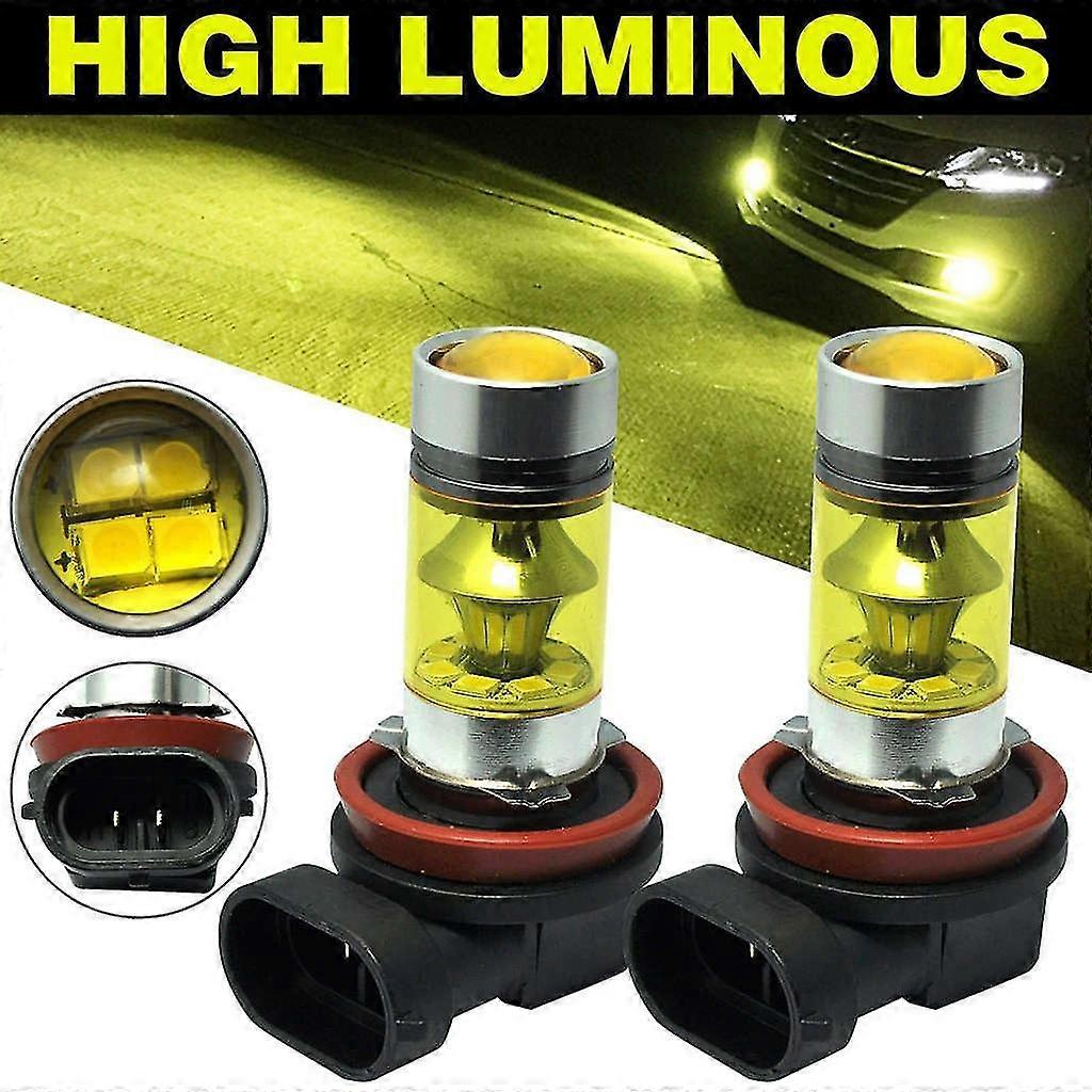 2 X High Power Led Lights 100W H8 H11 Yellow Fog Light 2828 20Led ...