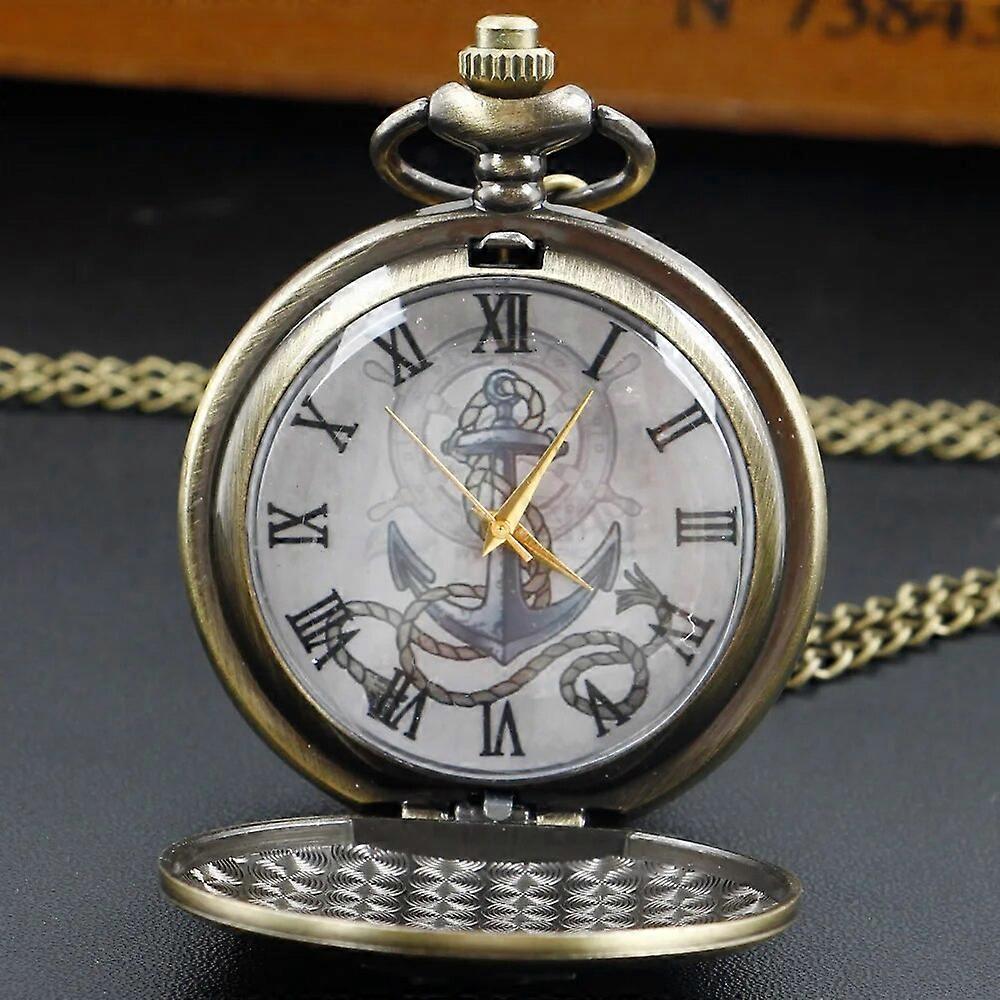 Retro Bronze Boat Anchor Pocket Watch Roman Numeral Dial Pendant Quartz ...