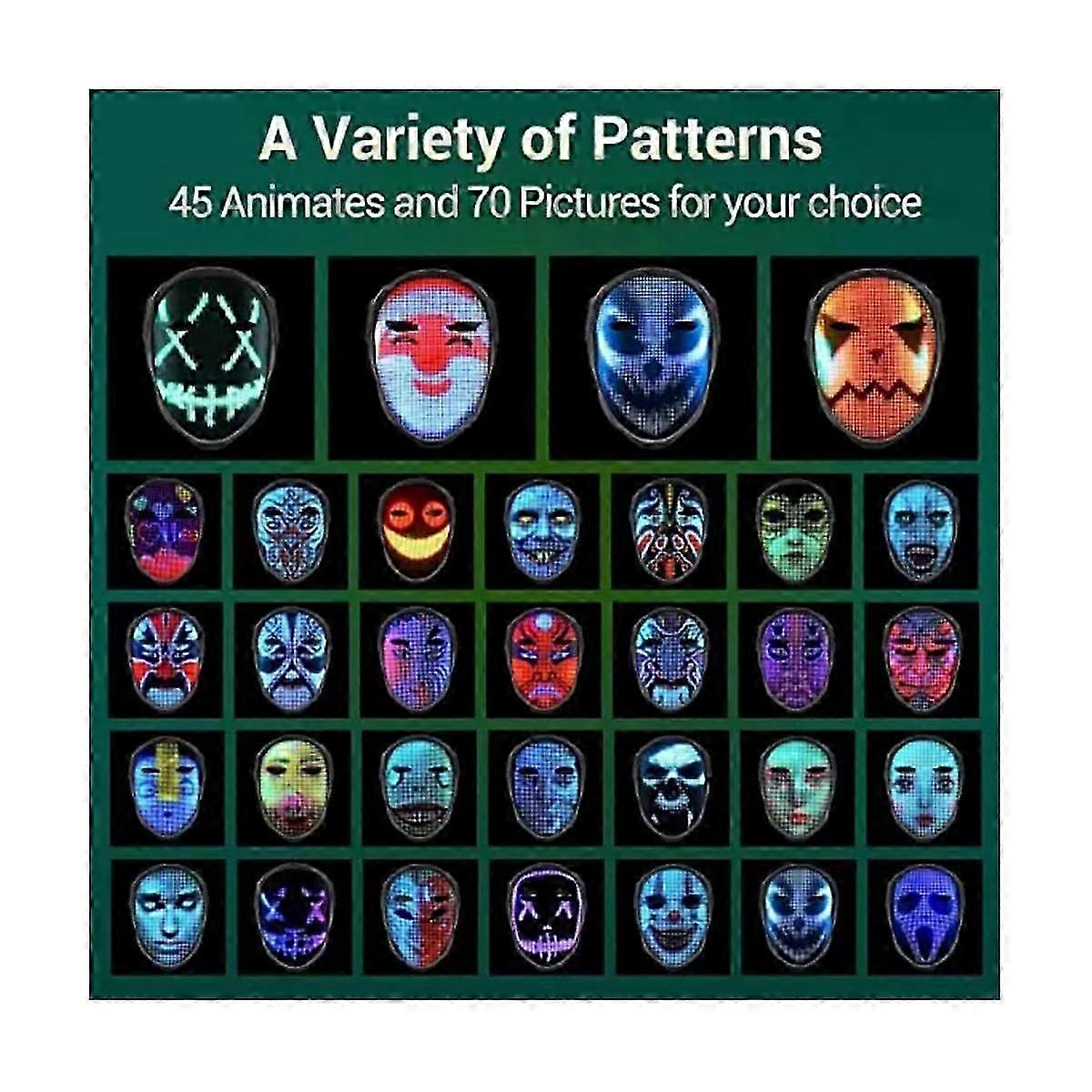 Bluetooth LED Lights Up Party Mask Halloween Christmas DIY Animation ...