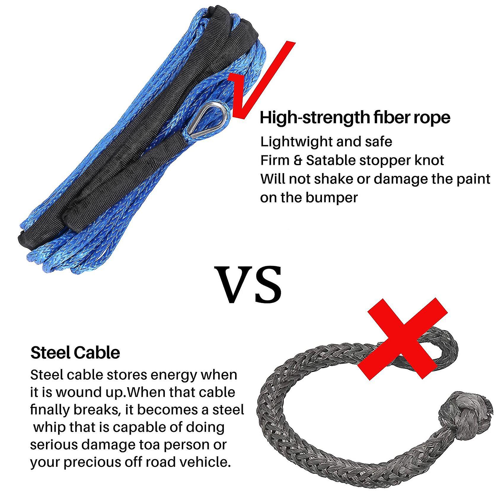 7700lbs Electric Winch Rope Nylon Rope High Strength Fiber Rope 6mmx15m ...