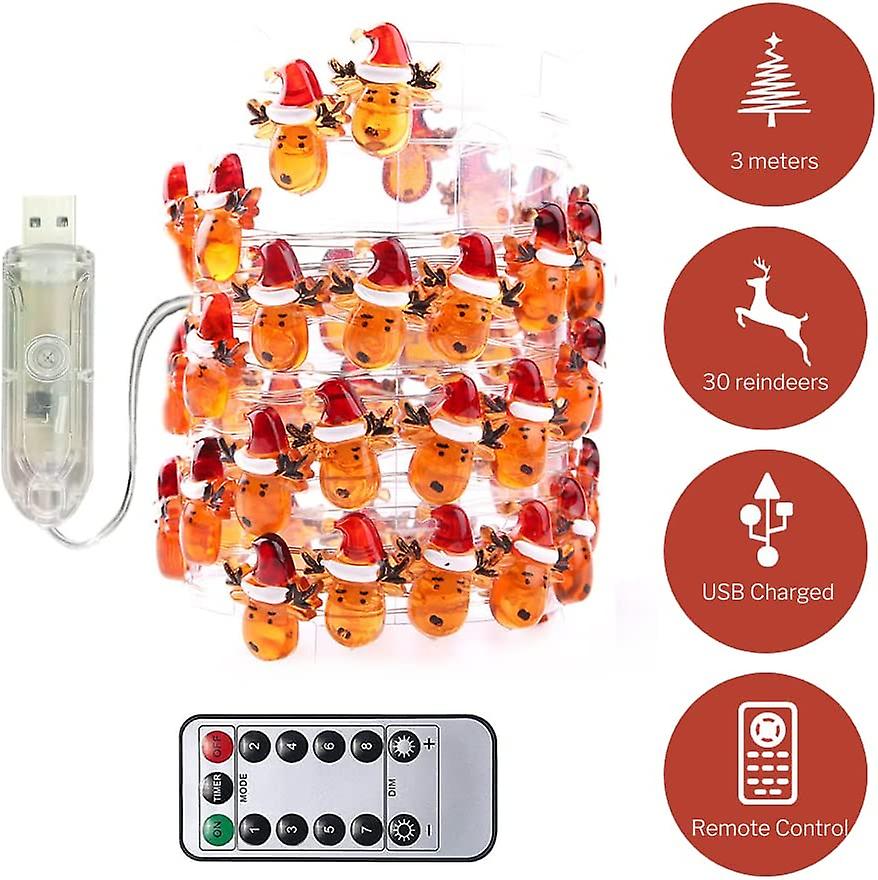 10 Feet 30 Led Christmas Reindeer Led String Lights - Usb String Lights ...
