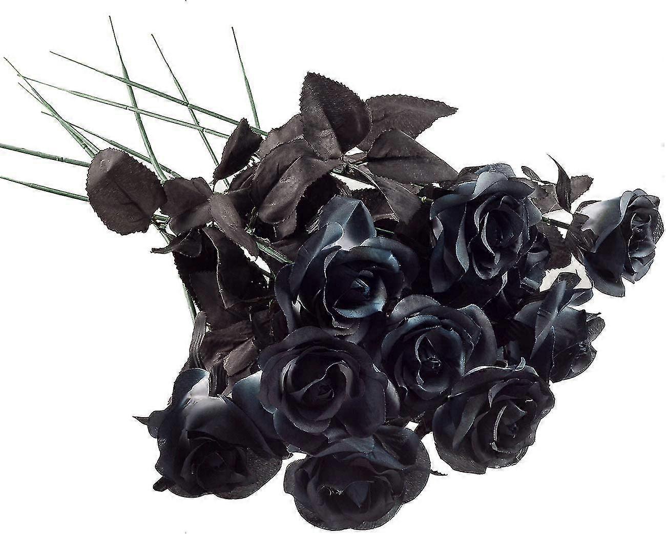 10 pack Black Artificial Silk Roses Flowers Fake Silk Rose Bouquets for ...