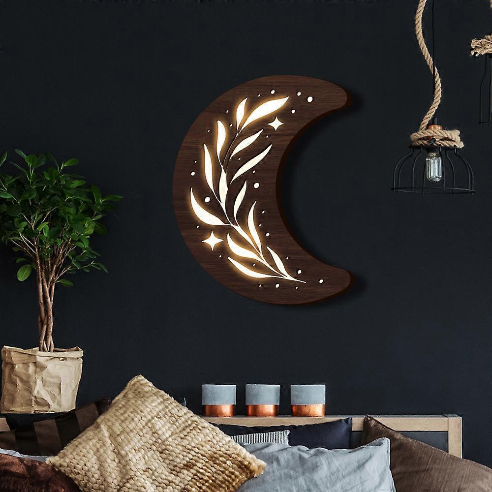 Bohemian Moon Wooden Signs Natural Light-up Carved Sign Crafts for ...