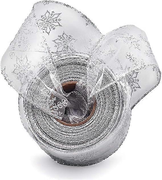 Christmas Ribbon White Silver 6.3CMX 15D Organza Glitter Silver ...