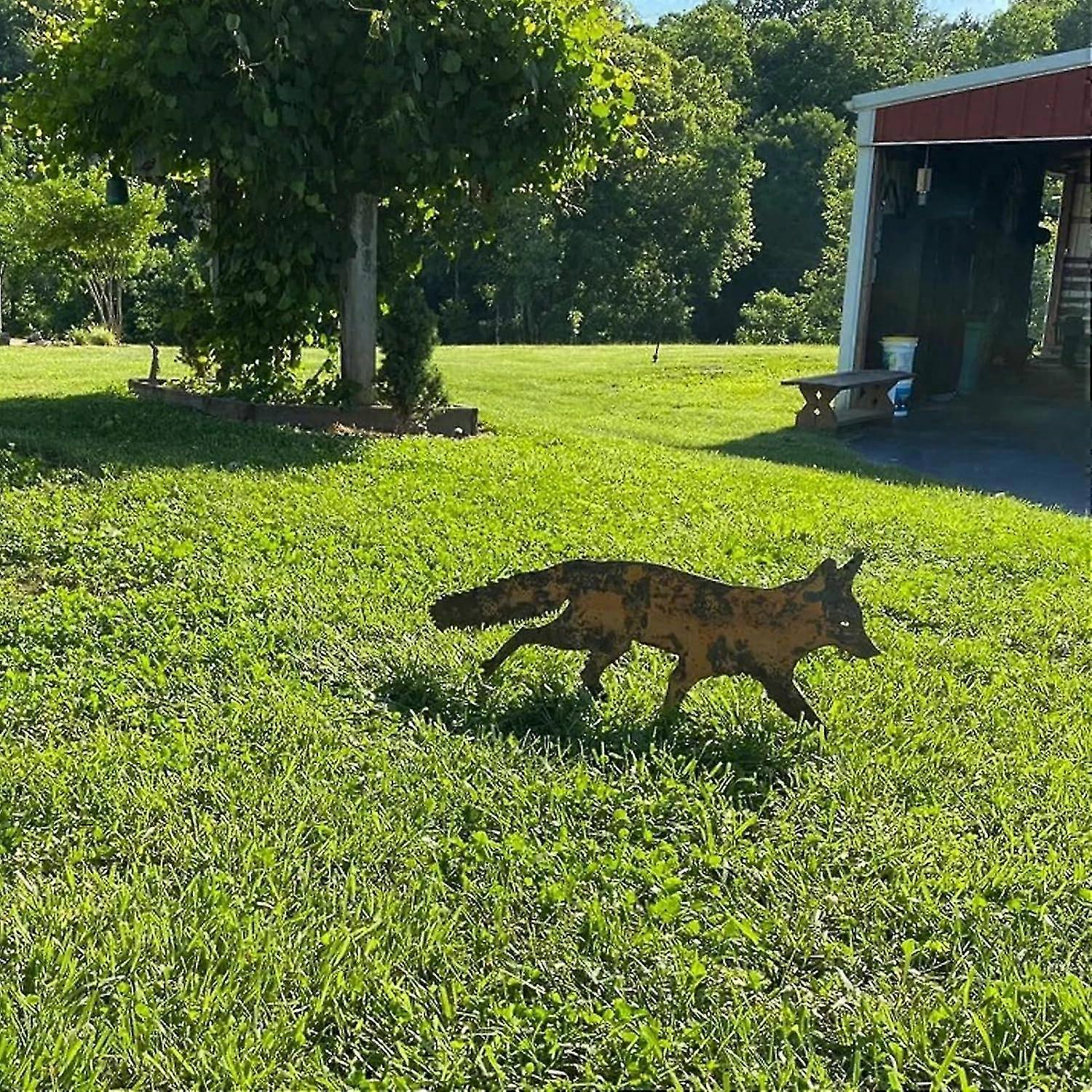 Sneaky Rustic Metal Fox Garden Decoration With Stakes, Fox Iron Art ...