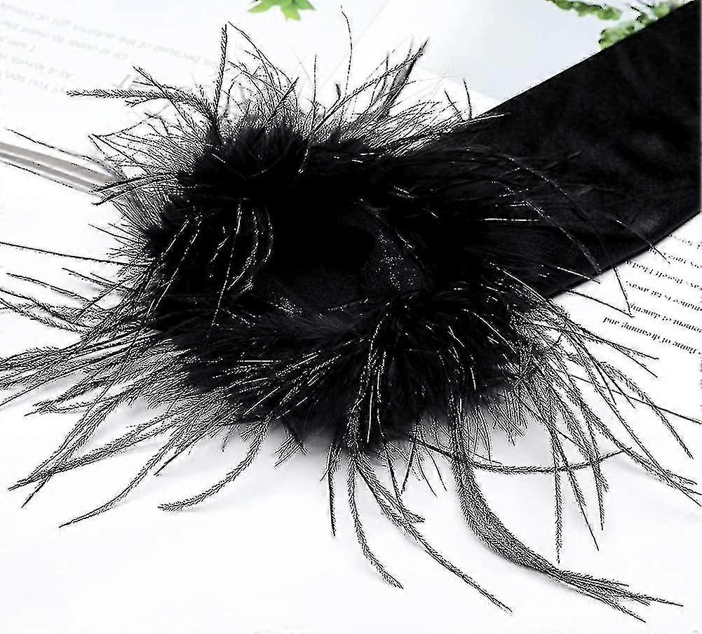 Long Opera Gloves Black Satin Feather Gloves Bridal Fancy Dress Gloves ...