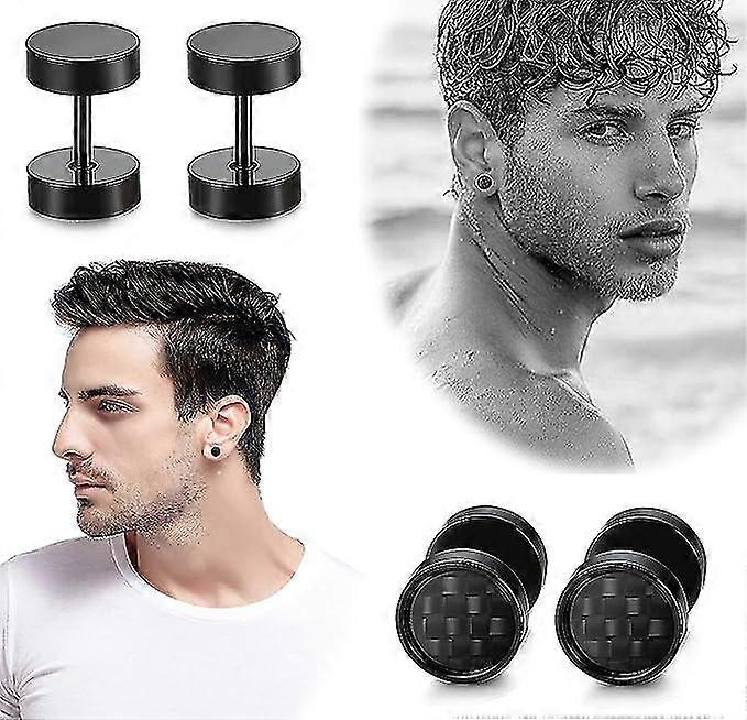 9 Pairs Black Earrings For Men Women Fake Plugs Guages Stud Earrings ...