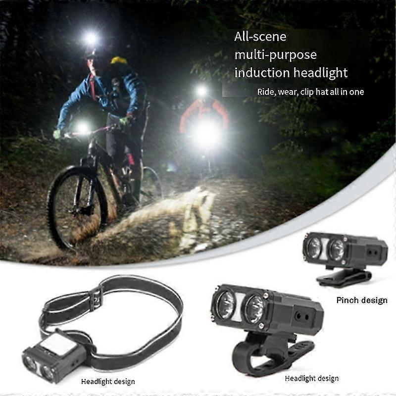 Dual Beam Hat Clip Cap Light Mini LED Headlamp Sensor Headlight USB ...