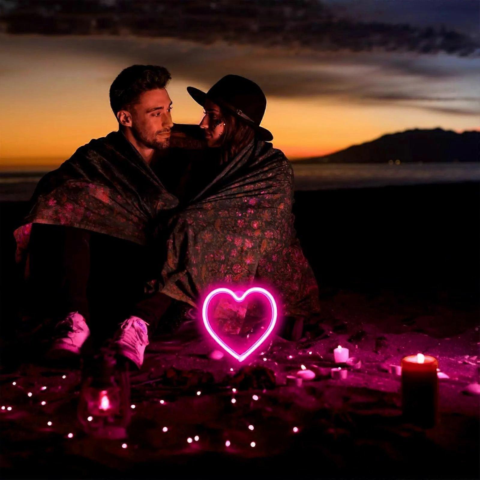 Neon Heart Sign Lights Decor, Light up Heart Led Light Sign Heart Neon ...