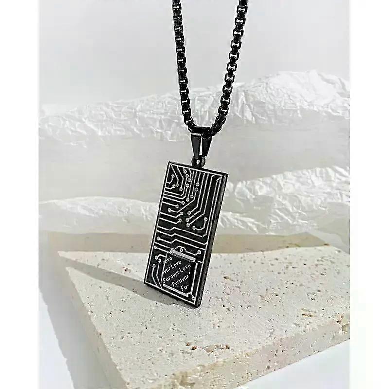 Stainless Steel Rectangle Cyberpunk Circuit Board Chip Pendant Necklace ...