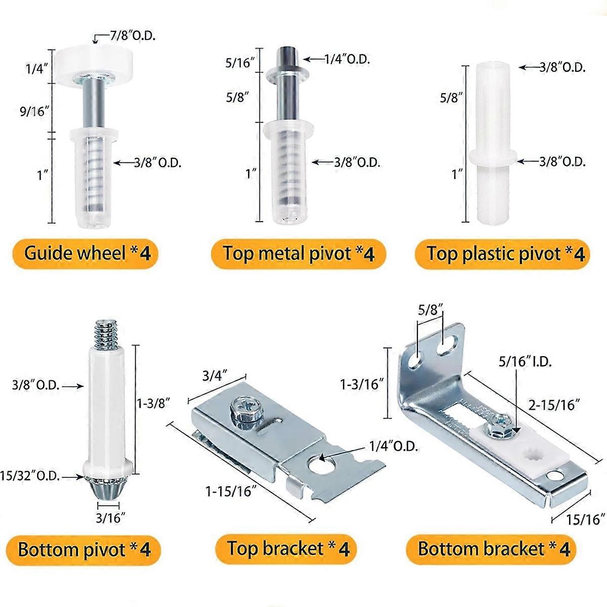 4 Set Bifold Door Hardware Repair Kit for 7/8 inch to 1 inch Sliding ...