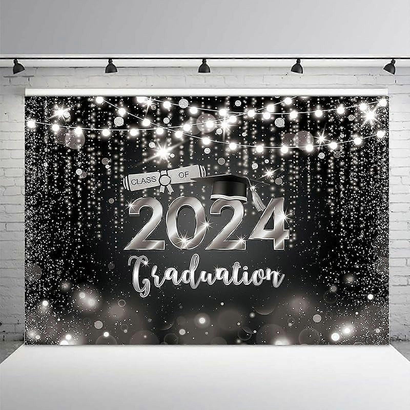 Custom 7x5ft Class of 2024 Graduation Backdrop, Black Gold Glitter ...