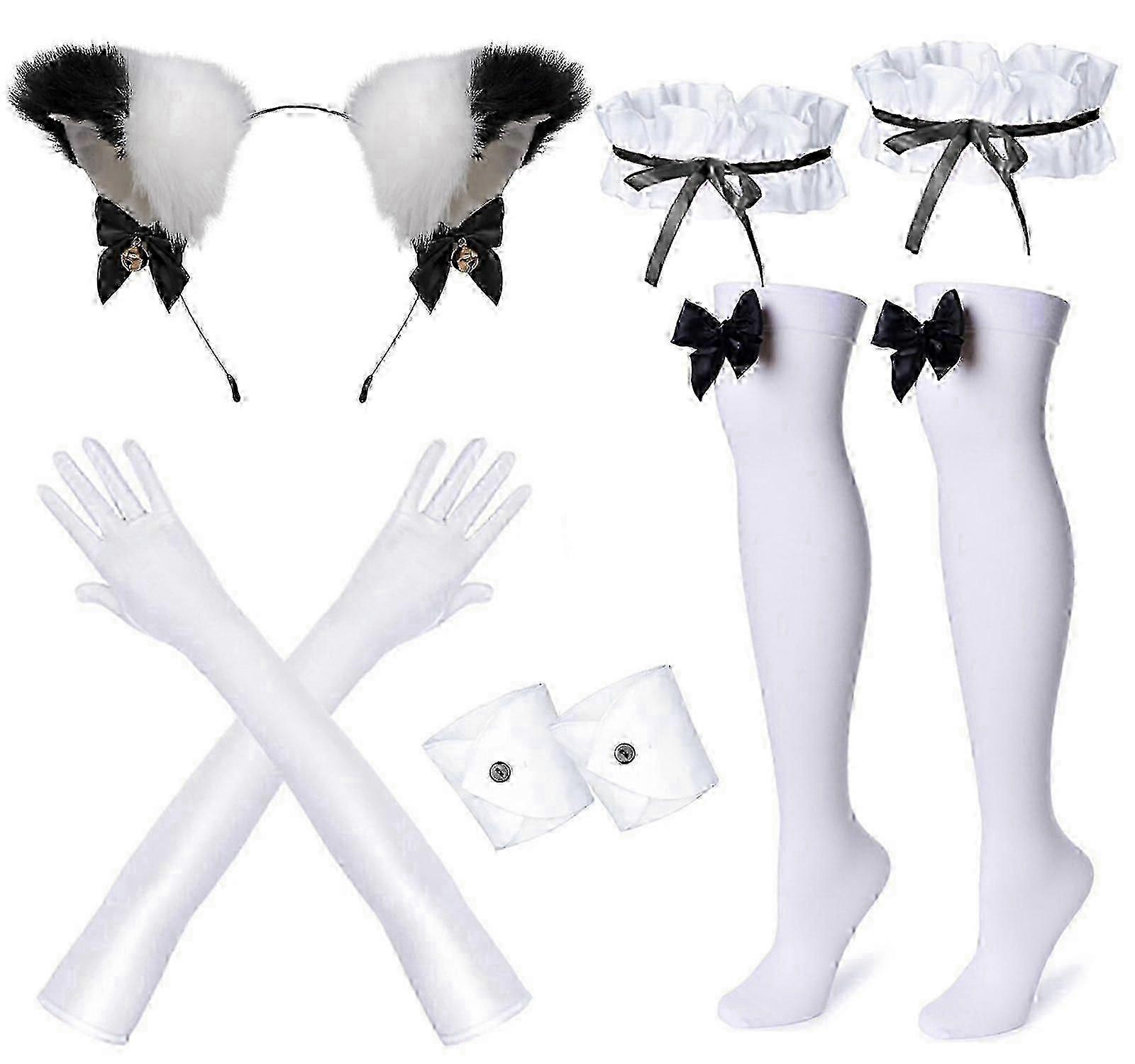 Anime French Maid Apron Lolita Fancy Dress Cosplay Costume Furry Cat ...