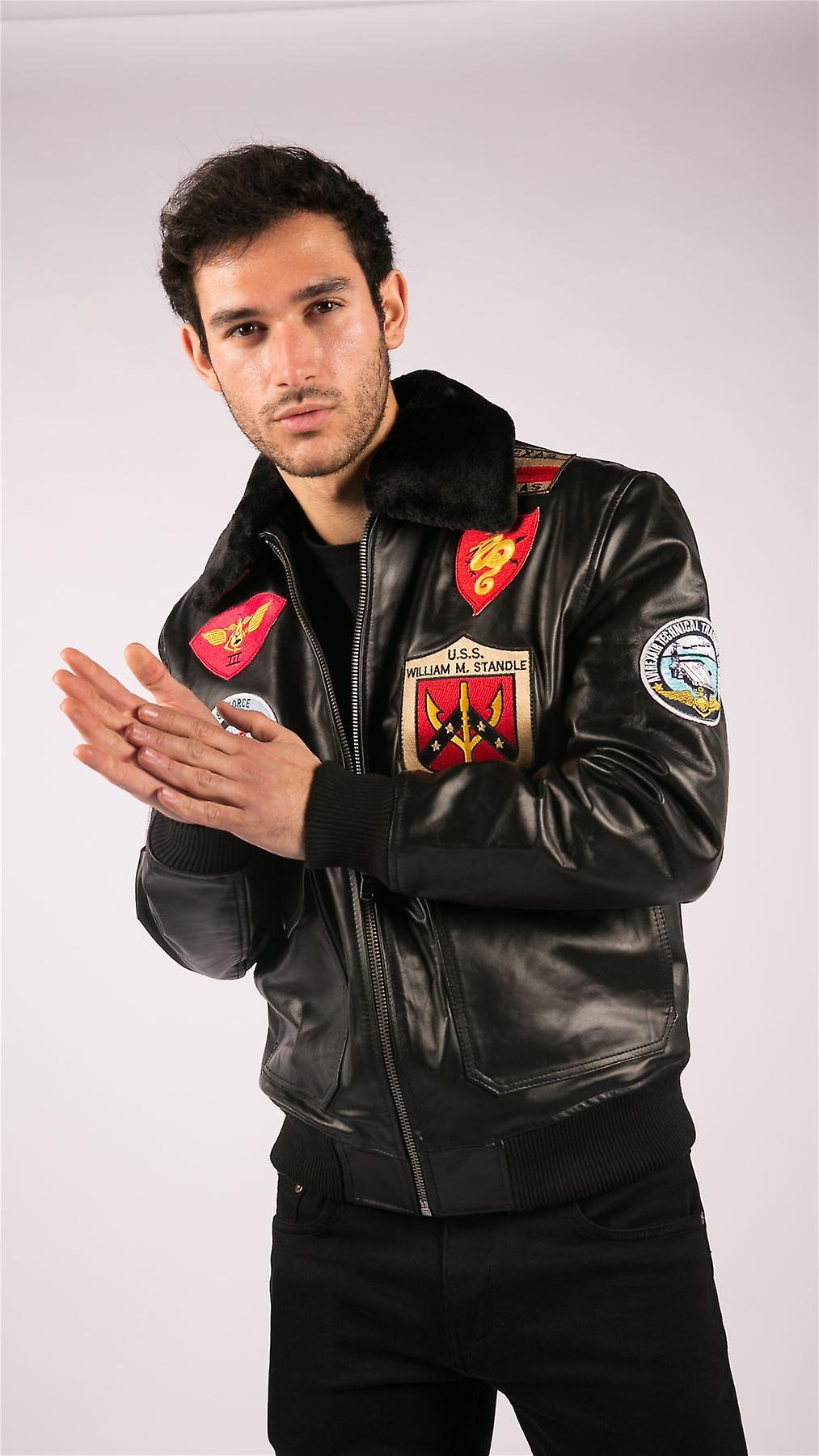 Men's Real Leather Bomber Jacket US Military Pilot Aviator Flying Fur ...