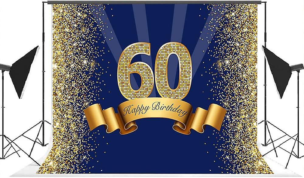 Happy 60th Birthday Photography Backdrop For Adult Men Navy Blue And ...