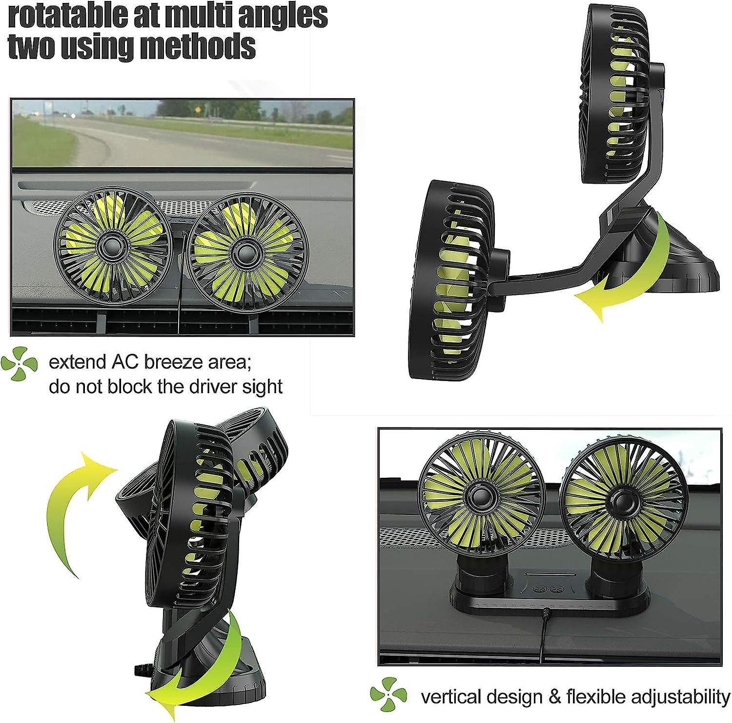 5v Dual-head Car Fan, Portable Vehicle Fan Vehicle Mounted Usb Fan ...