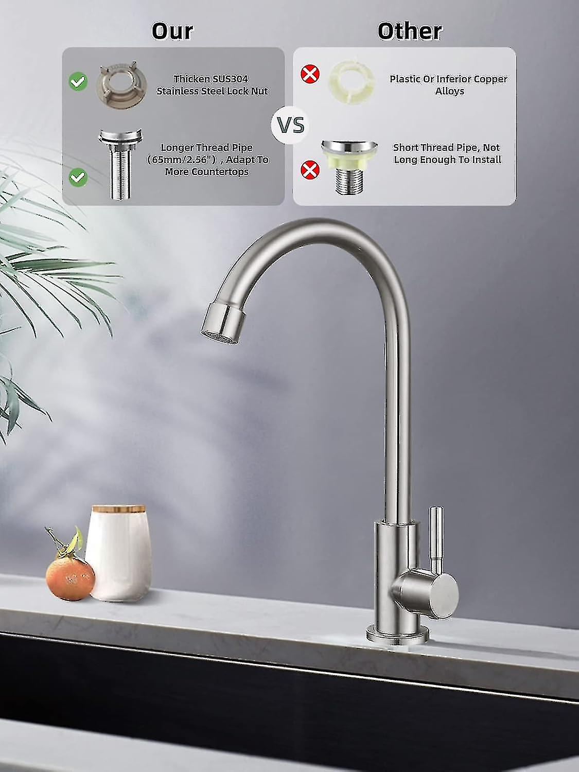 Cold Water Only Tap SUS304 Stainless Steel Faucet for Kitchen Sink ...