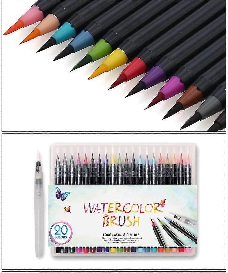 20 Color Watercolor Paint Brush pen set with Refillable water Coloring ...