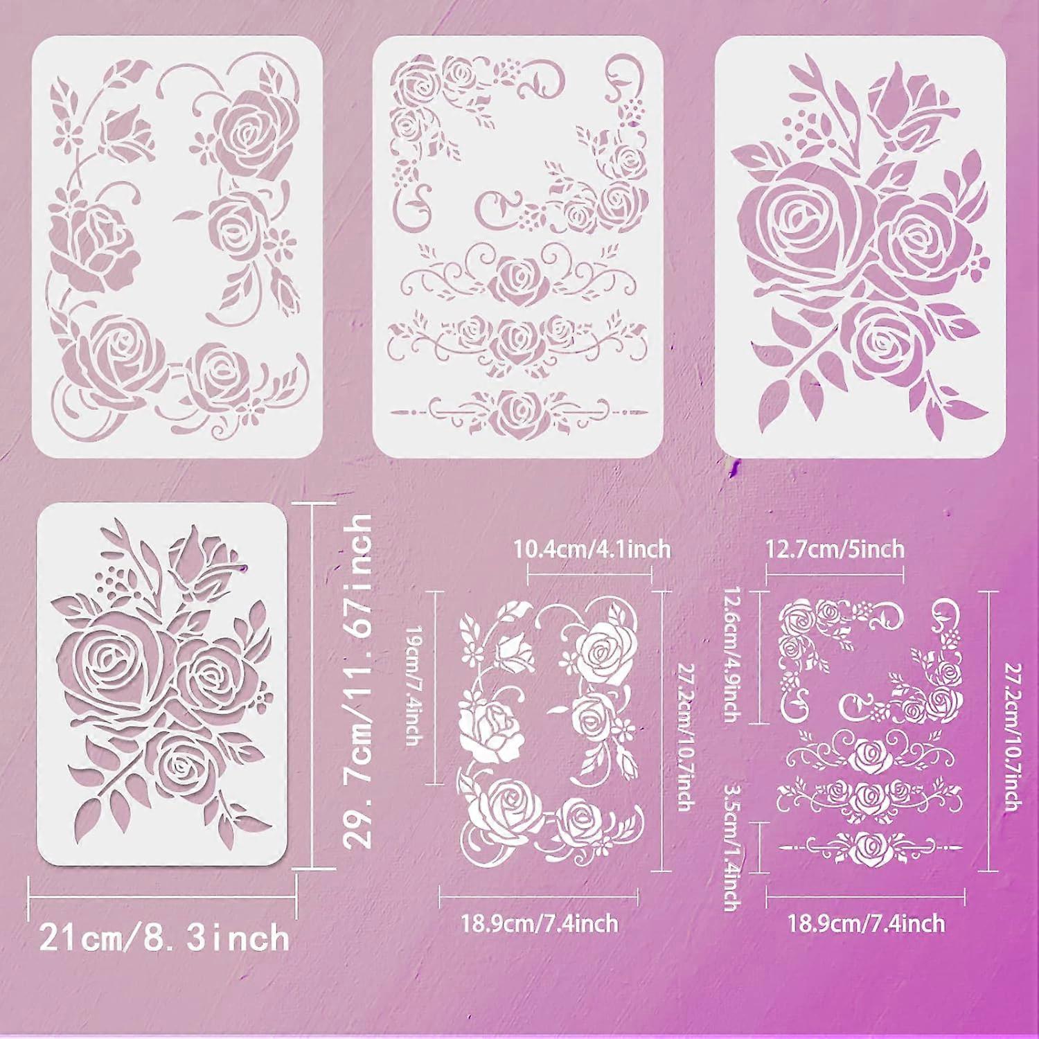 3PCS Rose Flowers Vine Painting Stencil 11.7x8.3 inch Hollow Out Floral ...