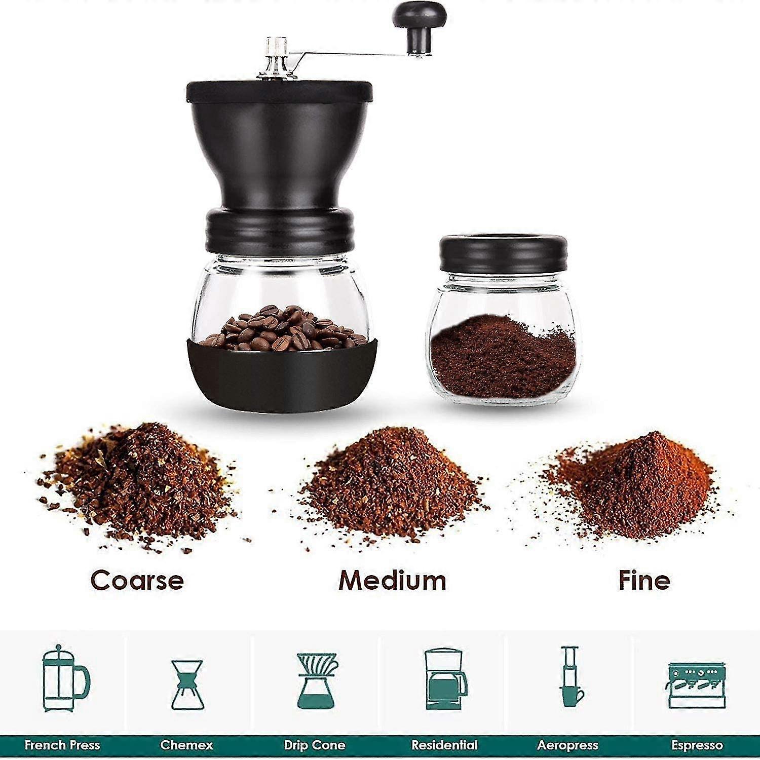 Manual Coffee Grinder Handheld Coffee Mill With 2 Glass Jars For Drip ...
