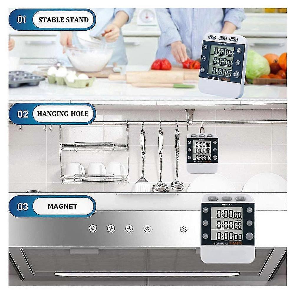 Digital Dual Kitchen Timer 3 Channels Count Up/down Timer Triple Cooking Timer | Fruugo UK