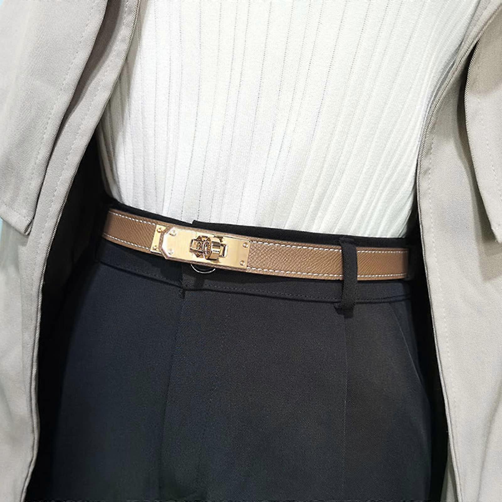 Women Skinny Leather Belt Solid Color Alloy Turn Lock Adjustable ...