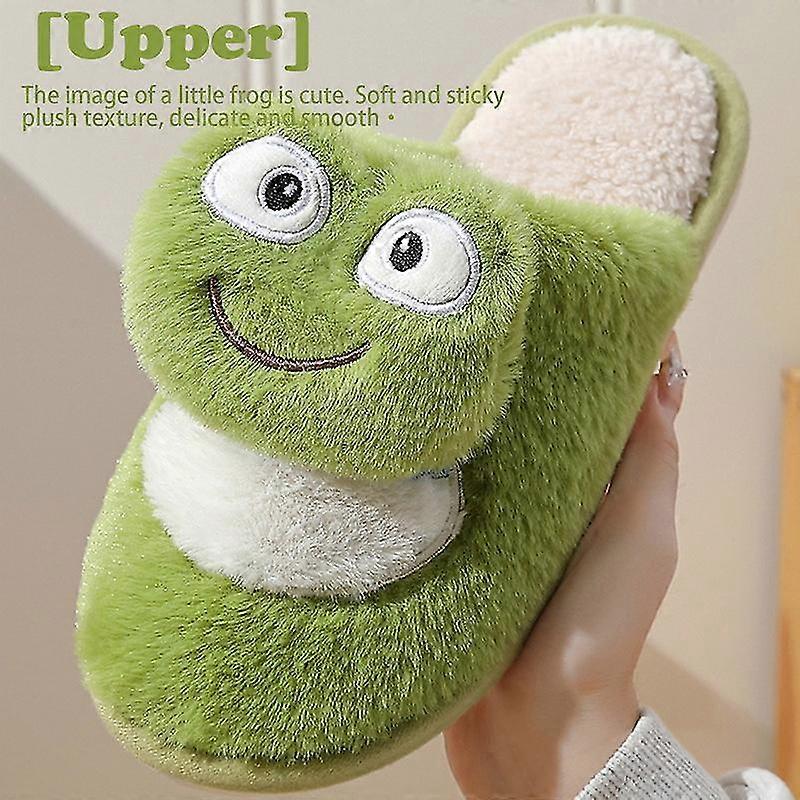 Funny Eyes Frog Slippers Men Women Warm Home Shoes Winter Fur Slides ...