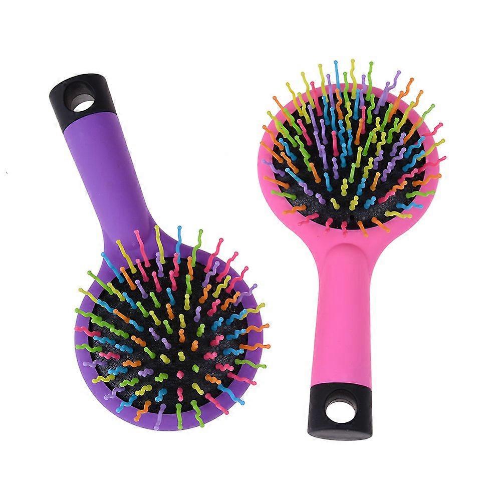 Pack of 2 Rainbow Volume Brushes Hair Brushes Hair Curl Straight Magic Combs with Mirror (Pink ...