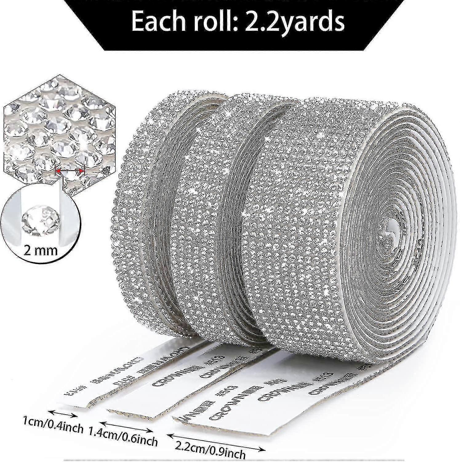 3 Rolls /6.6 Yards Self-adhesive Crystal Rhinestone Ribbon,diamond ...
