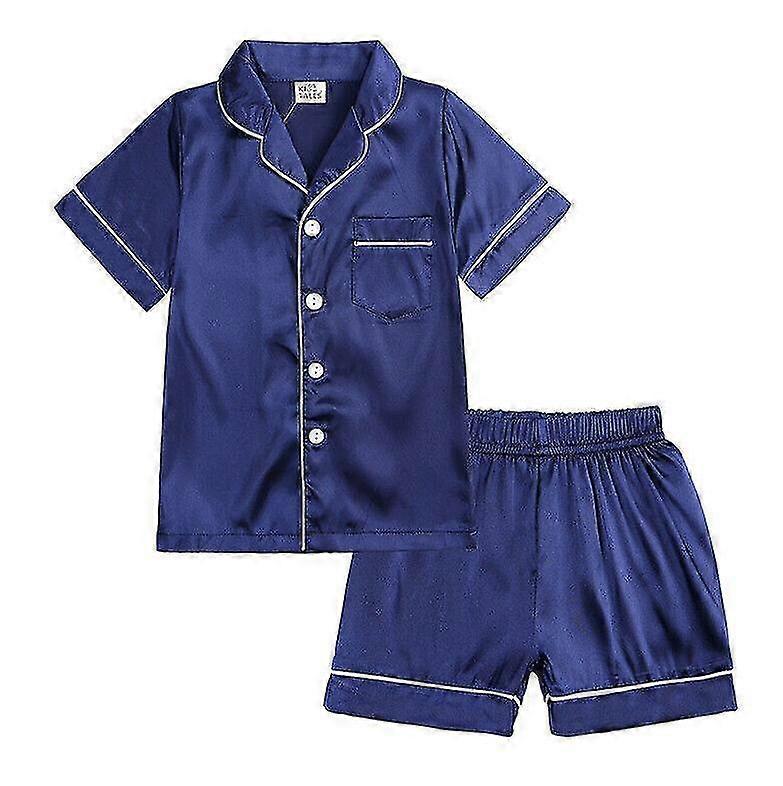 Kids Satin Pyjamas Nightwear Set Silk Short Sleeve Shorts Button ...