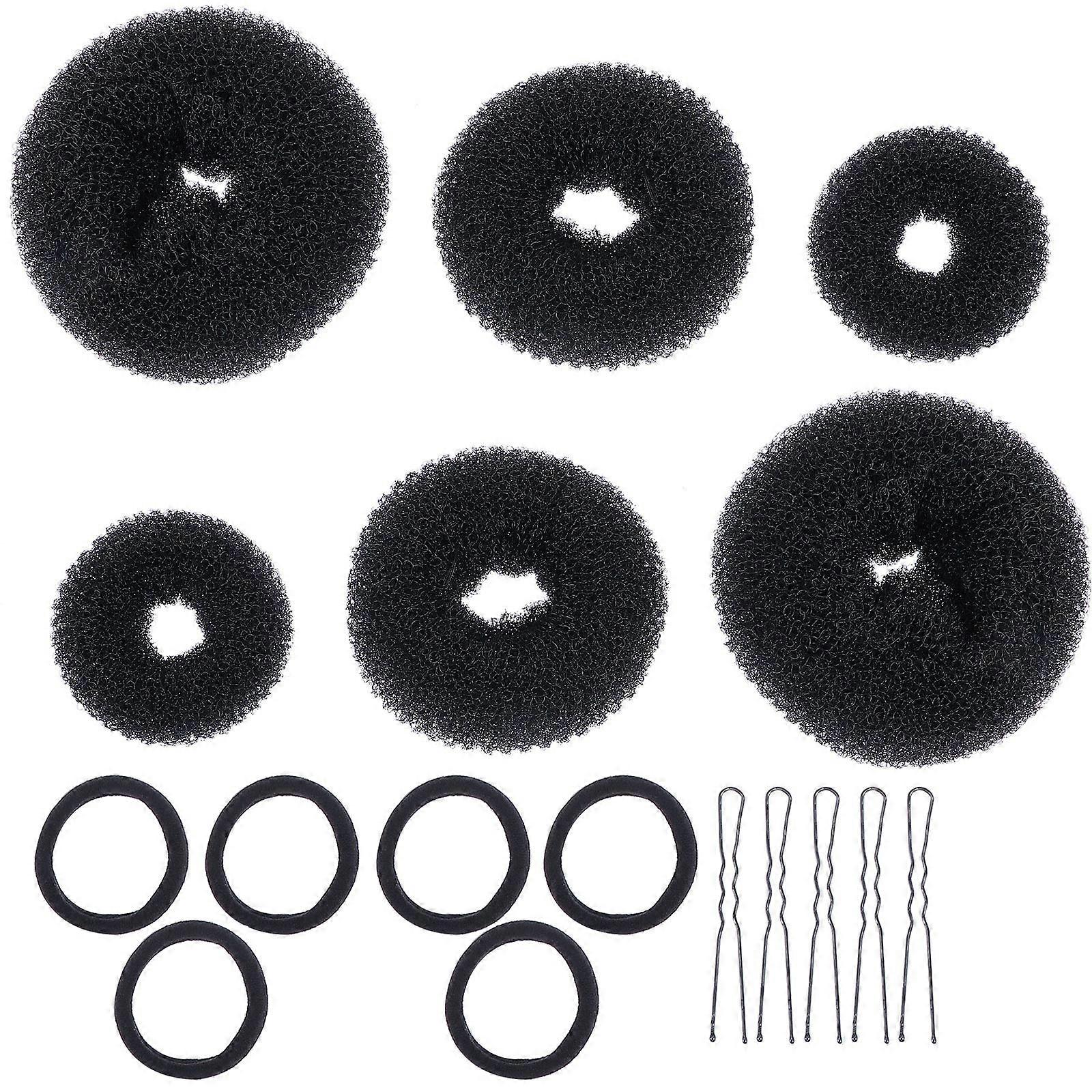 Black Hair Styling Kit with Donut Bun Makers Elastic Bands U-shaped ...