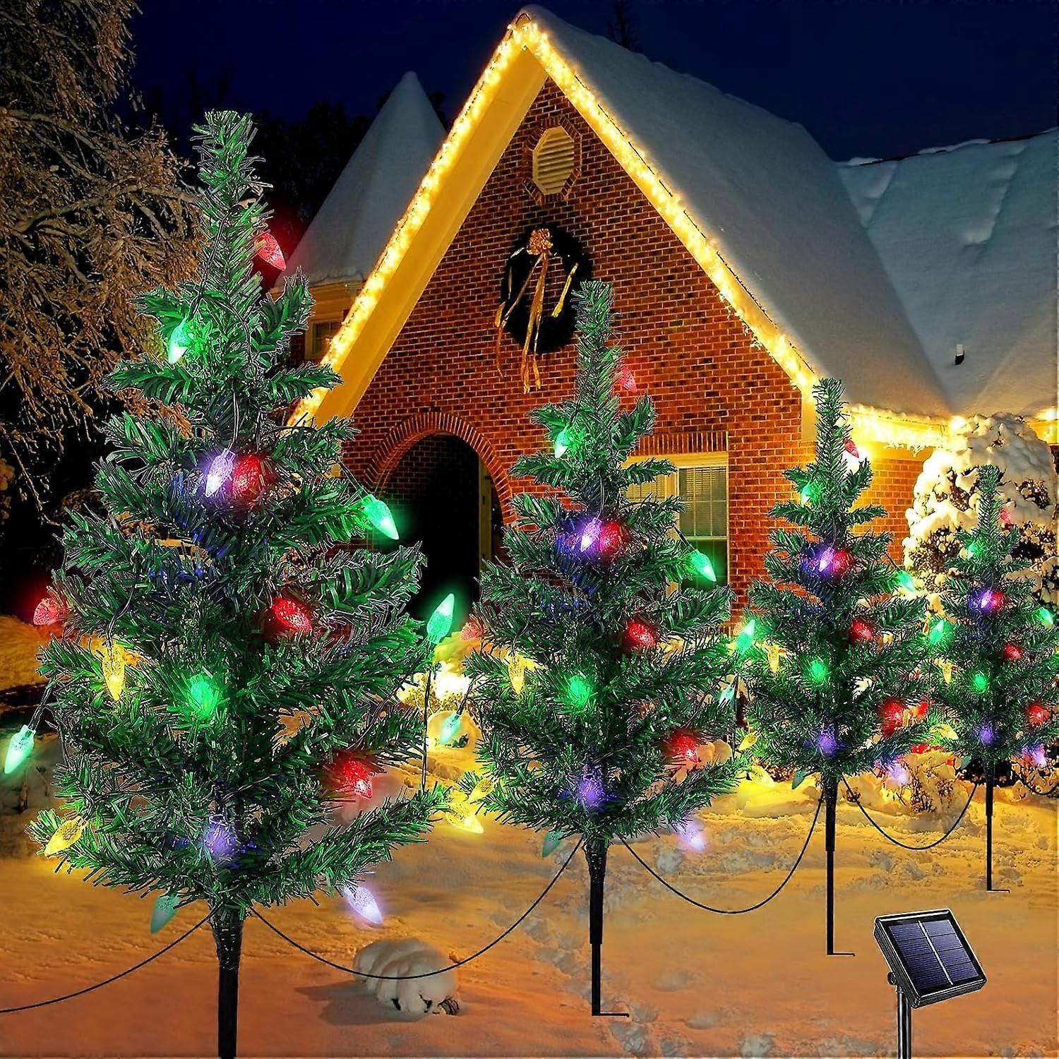 Solar Christmas Tree for Outdoor Decoration, Waterproof Mini Xmas Tree ...