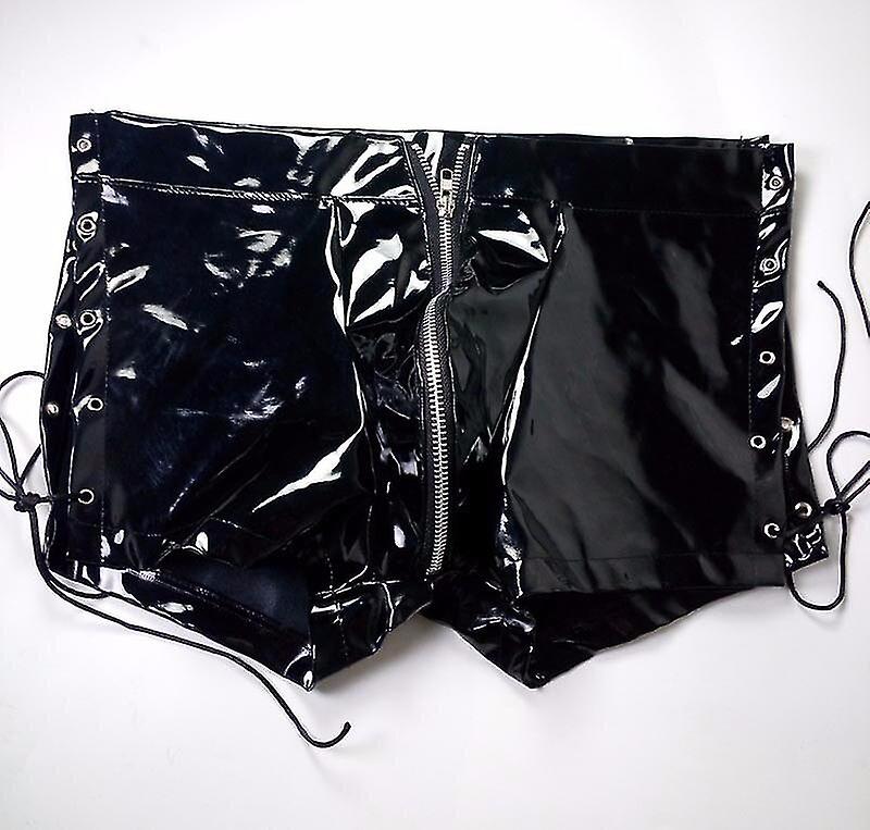 New Sexy Men Zipper Pvc Latex Underpants Shorts Wetlook Patent Leather ...
