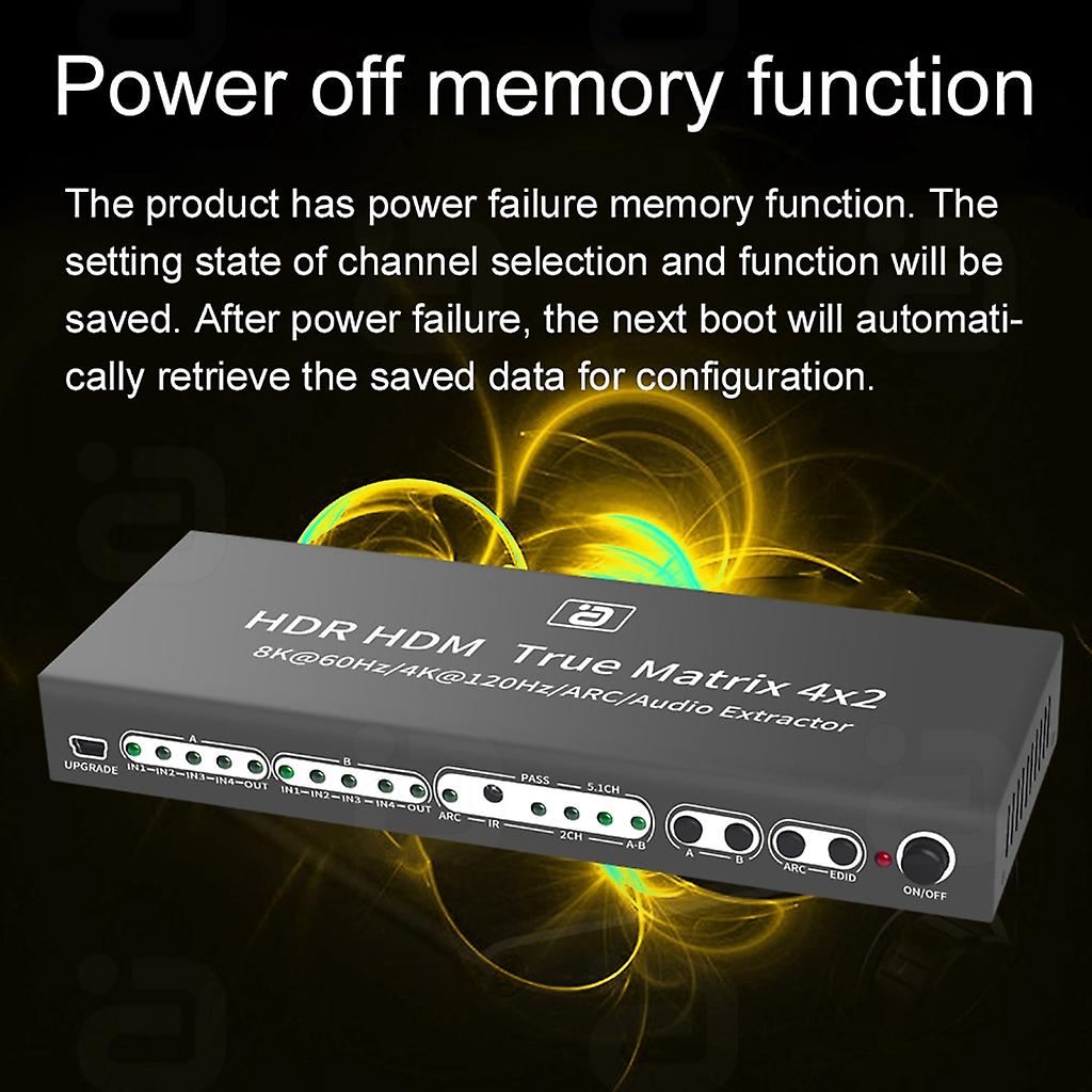 HD378 HDMI-2.1 Matrix Switching Separator Audio Switch Box 4 In 2 Out ...
