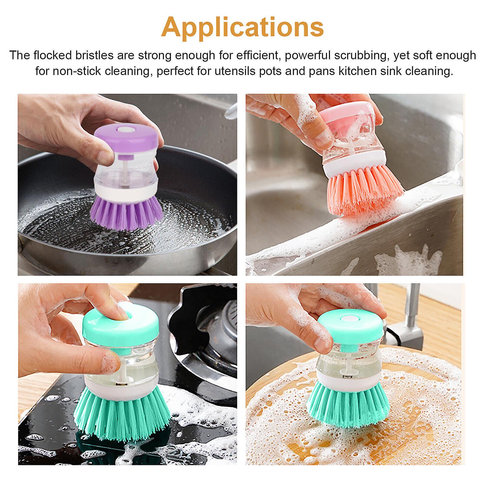 3Pcs Soap Brushes Dispensing Dish Pots Pans Kitchen Sink Cleaning Push ...