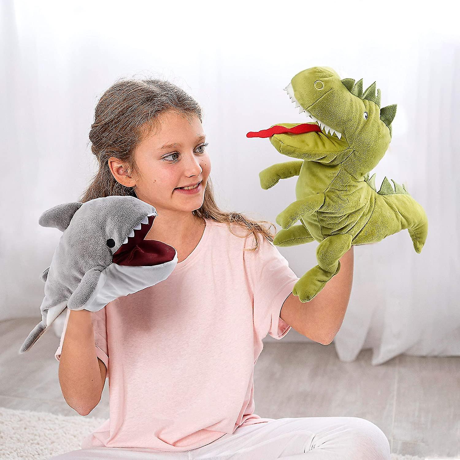 11.8' Plush Shark Hand Puppet With Open Movable Mouth For Storytelling ...