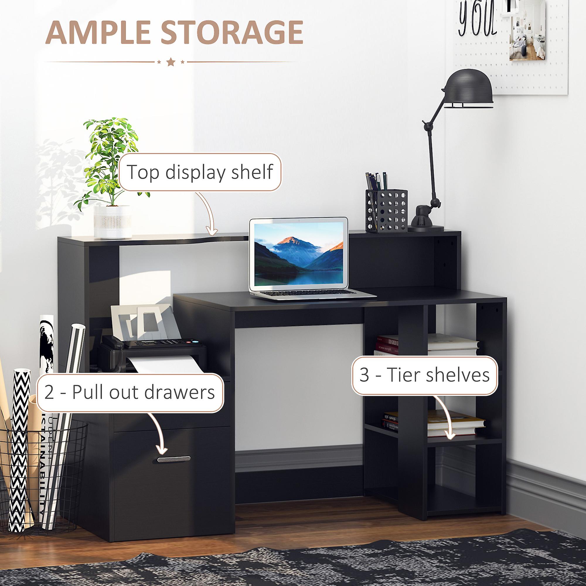 HOMCOM Multi-Storage & Workstation Desk Table Storage Shelves Home ...