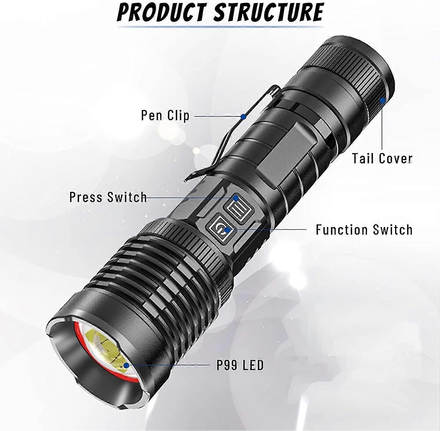Xhp99 Led Torch Lamp 20,000 Super Luminous Tactical Lumens 5 Waterproof ...