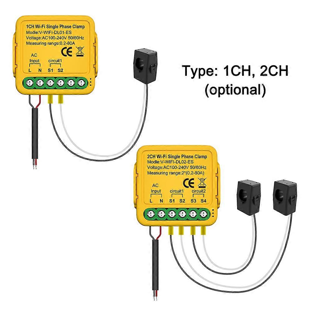 Tuya WiFi On-off Controller 80A Energy Meter Current Transformer Clamp ...